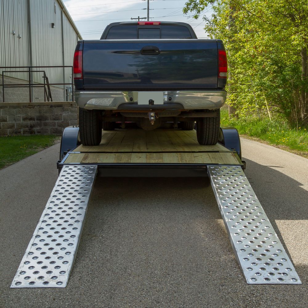 HD Ramps 7' 10" L X 15" W EZ Traction Aluminum Car Trailer Ramps, Hook